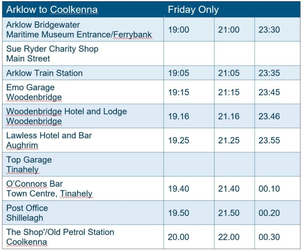 Arklow - Shillelagh Friday Bus Service - Wicklow County Tourism