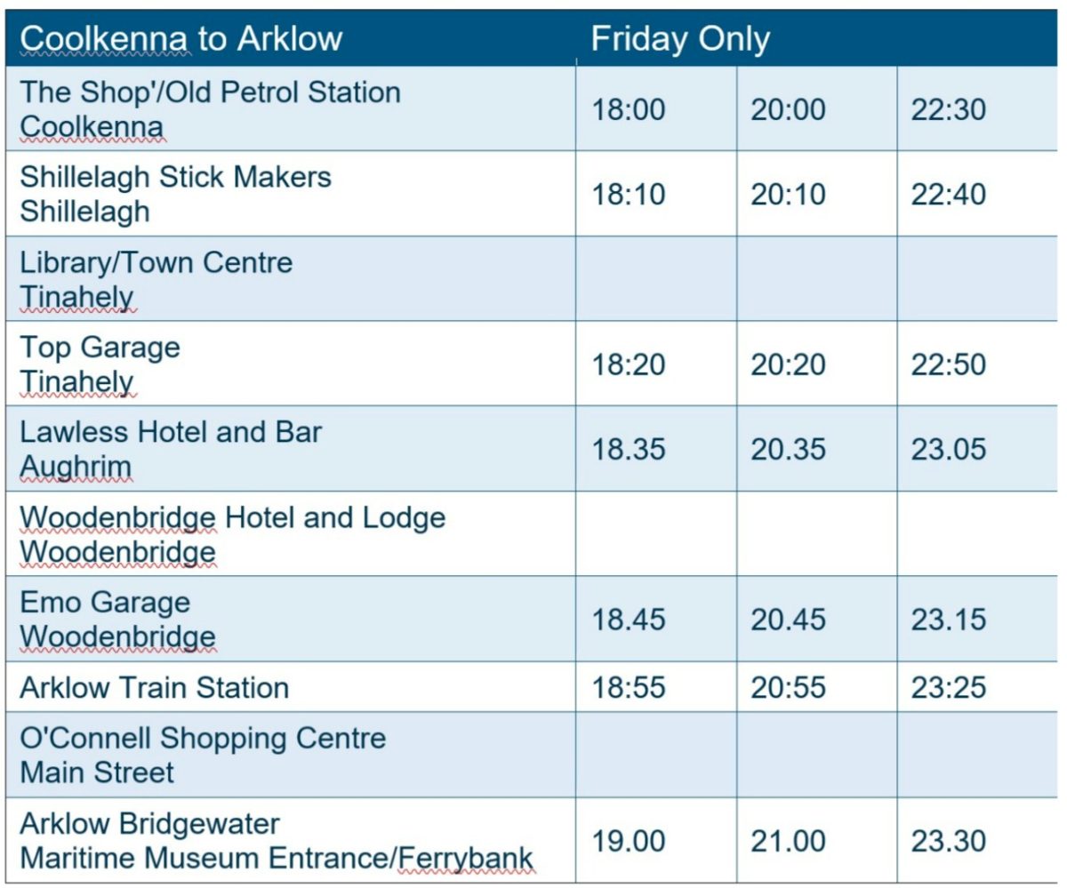 Arklow - Shillelagh Friday Bus Service - Wicklow County Tourism